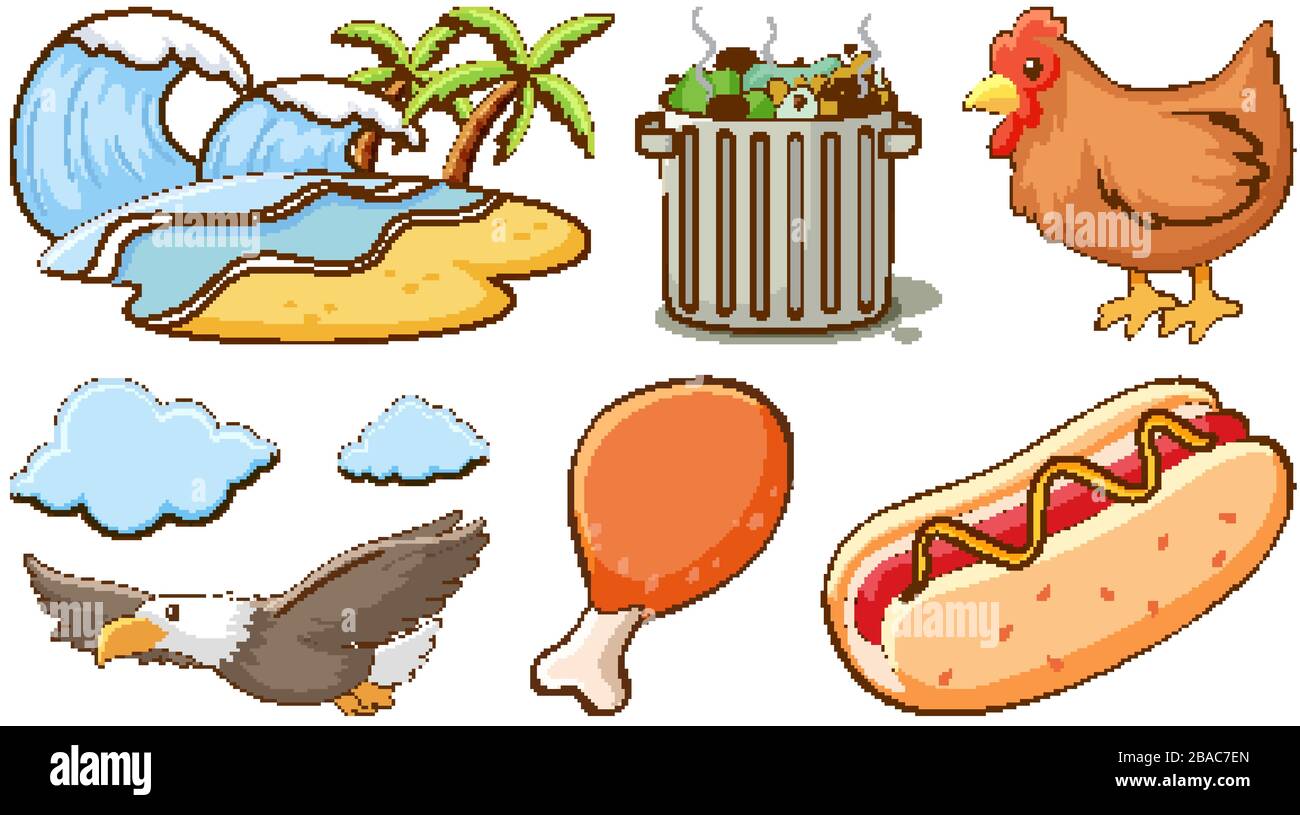 Large set of different animals and other objects on white background ...