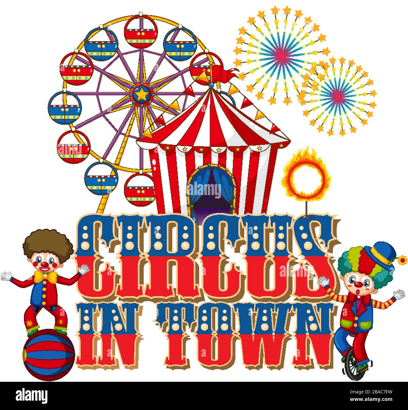 Font design for word circus in town with clowns in the circus ...