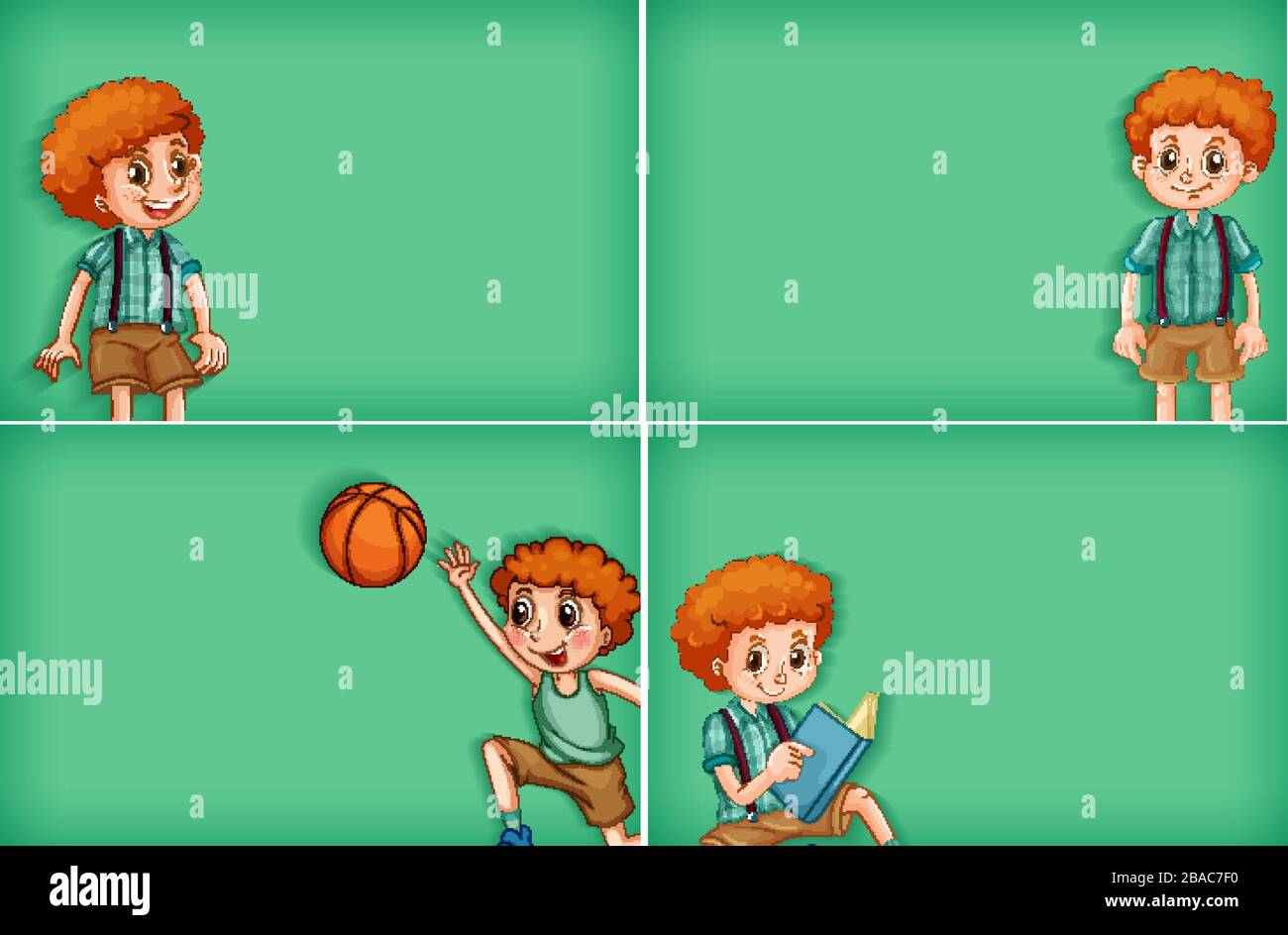Four background template designs with boy doing different activities ...
