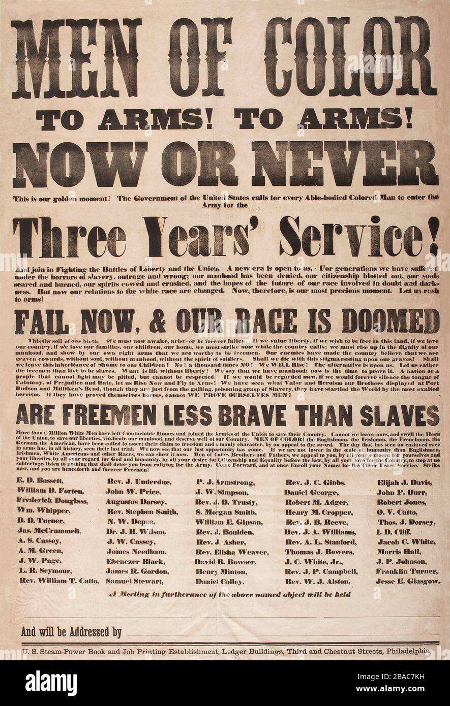Union Civil War poster recruiting 'Men of Color' to enlist in the US ...