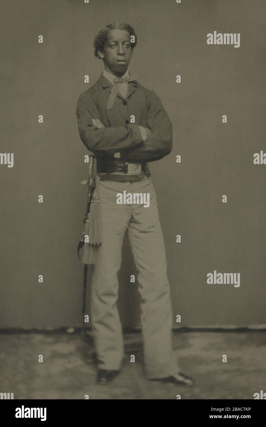African American Civil War soldier in Union cavalry uniform with a ...