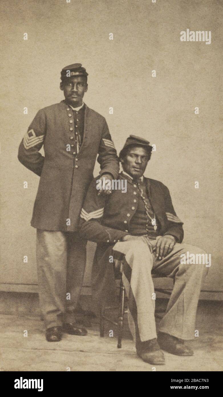 Two African American soldiers in Civil War Union sergeant's uniforms ...