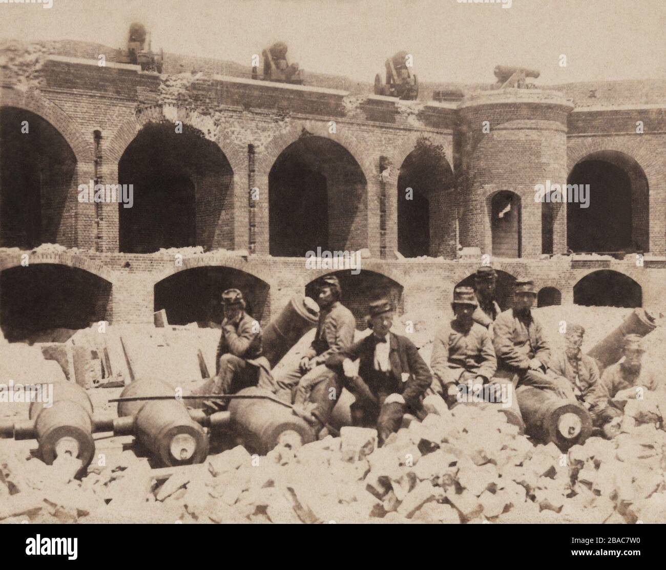 Confederate officials and soldiers in Fort Sumter after its surrender ...