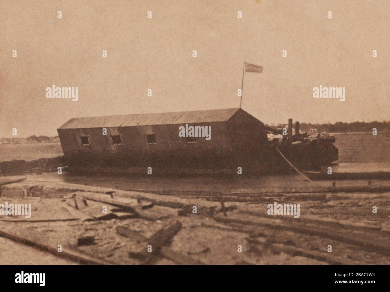 Confederate iron clad floating battery moored at Sullivan's Island on ...