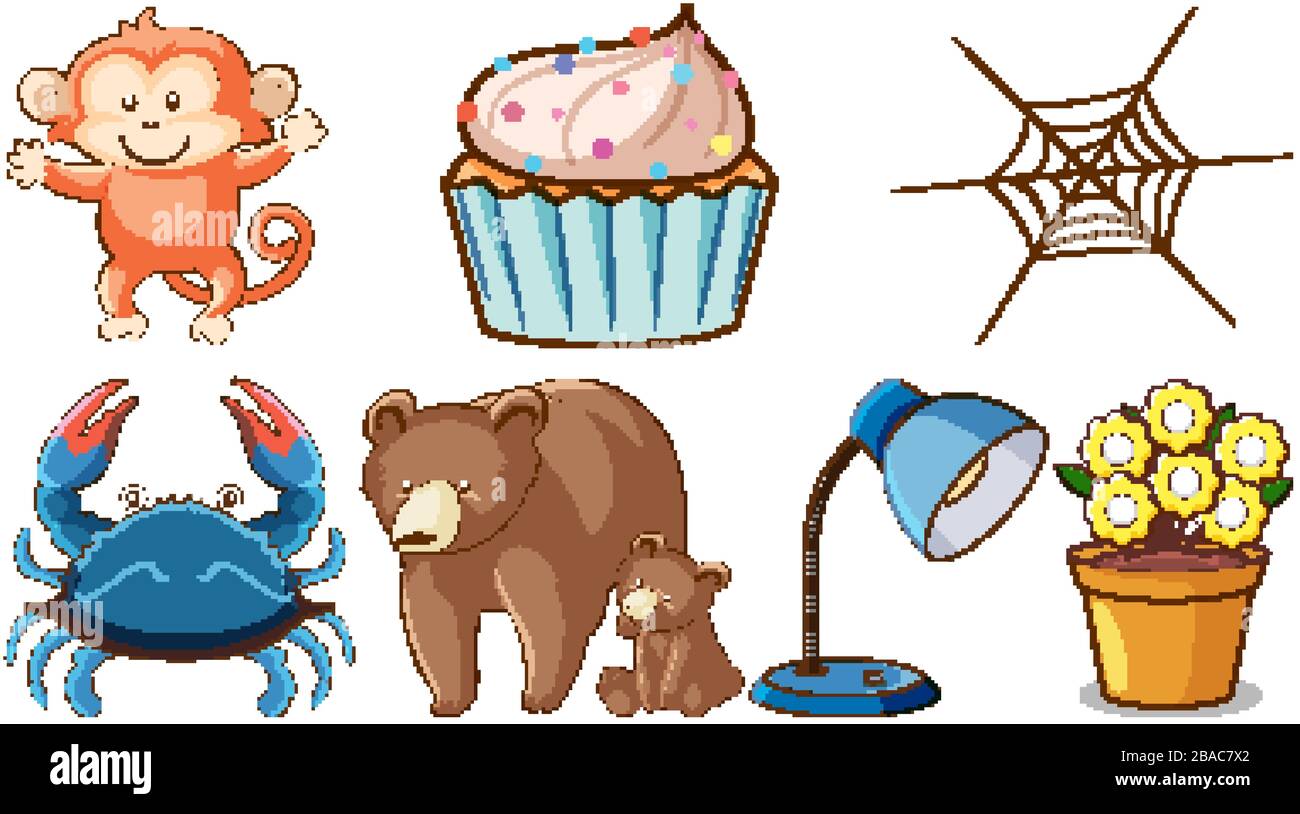 Large set of different animals and other objects on white background ...