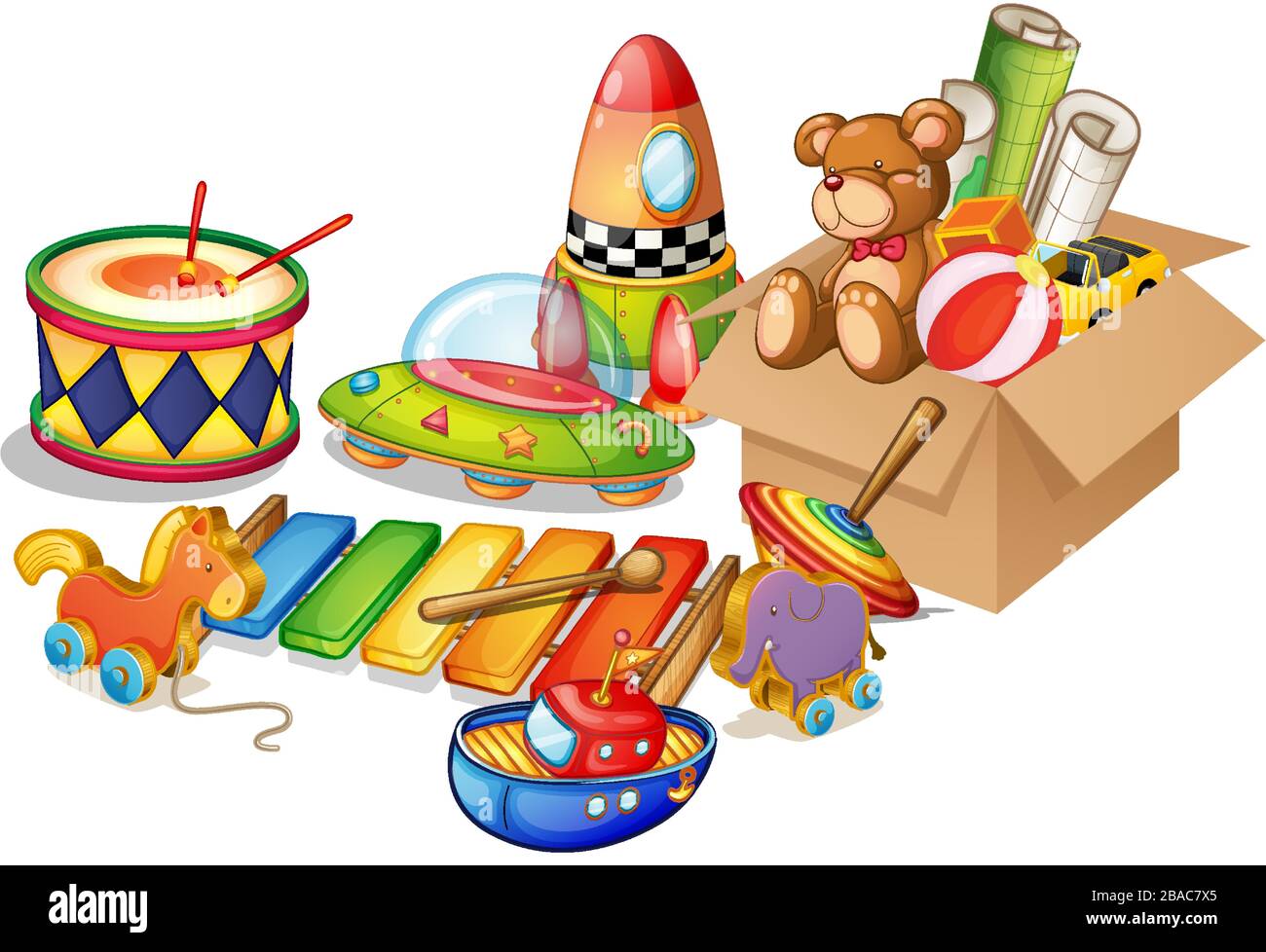 Many toys on white background illustration Stock Vector Image & Art - Alamy
