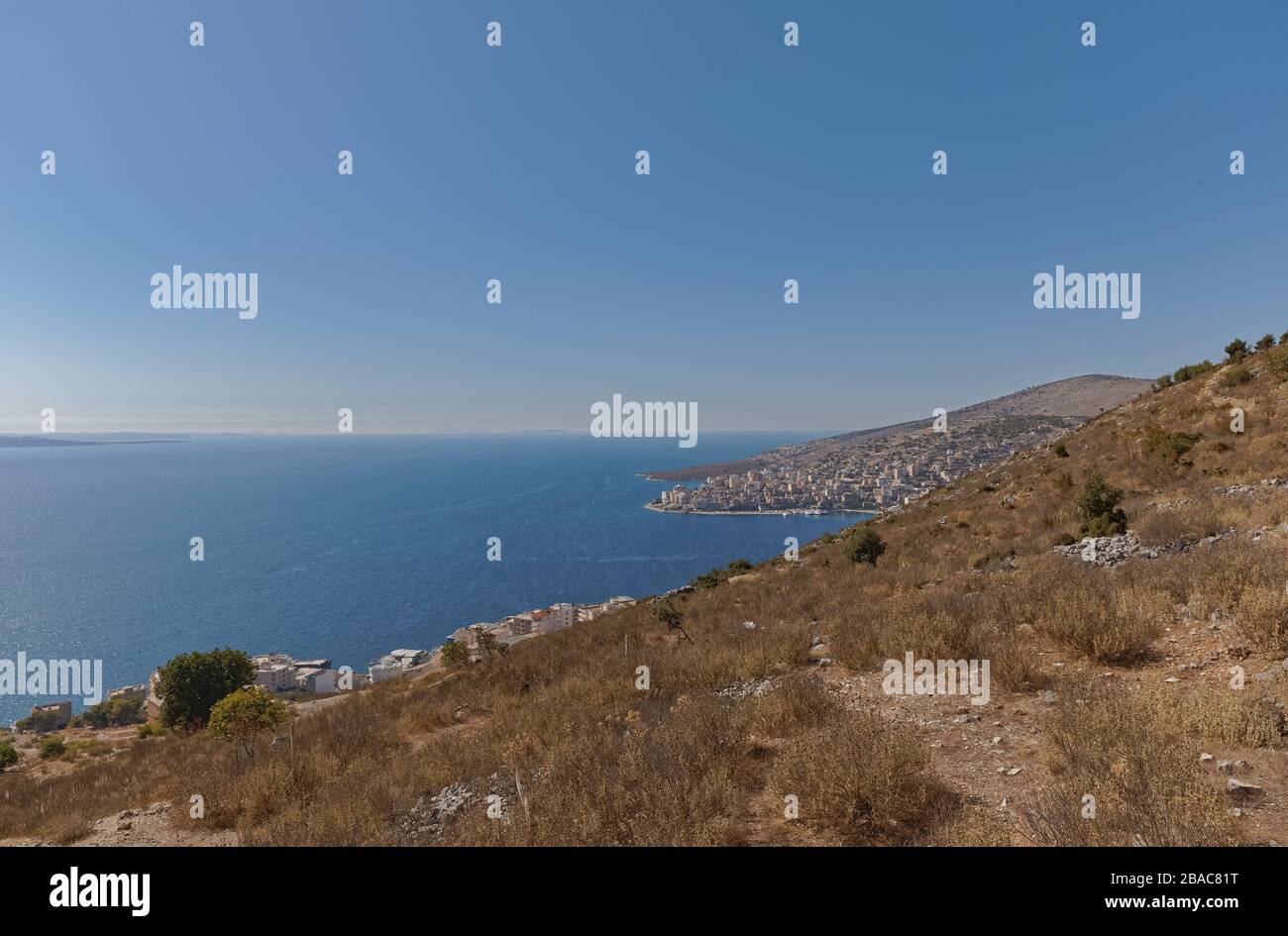 Panorama of Saranda coastal town in Albania Stock Photo - Alamy
