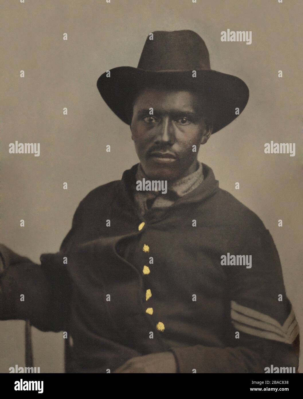 African American soldier in Union sergeant's uniform, during the US ...