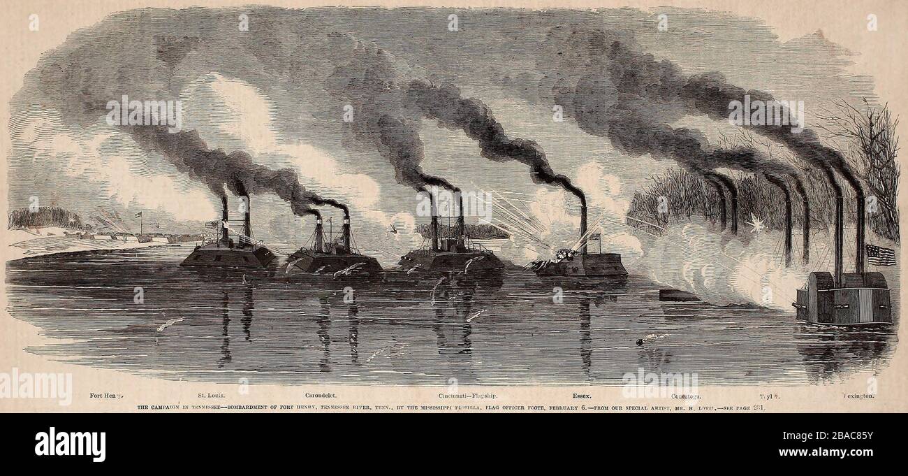 US Civil War, Battle of Fort Henry, Tennessee, Feb. 6, 1862. Union ...