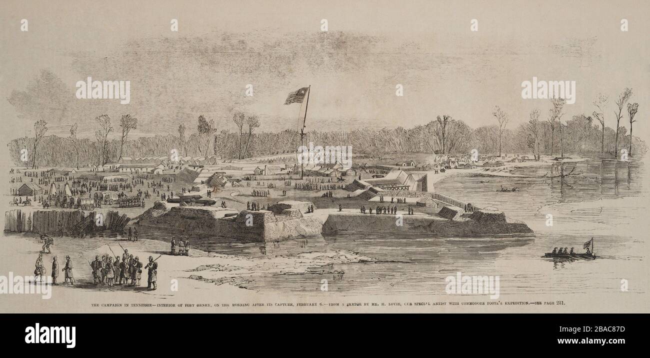 US Civil War, Battle of Fort Henry, Tennessee, Feb. 6, 1862. Fort Henry ...