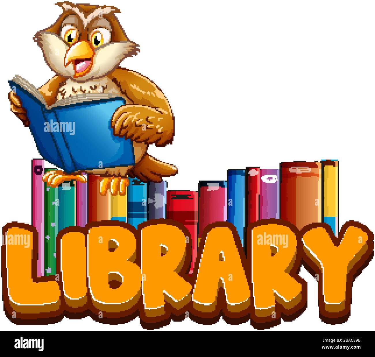 Font design for word library with owl reading book illustration Stock ...