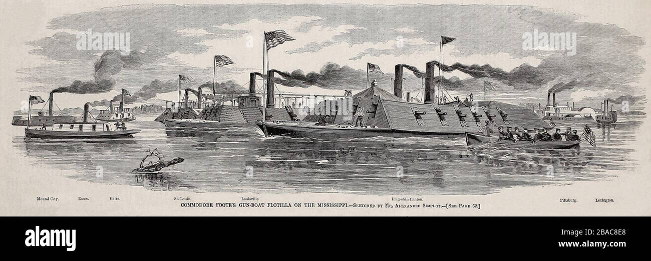 Gun-boat flotilla on the Mississippi River, before the Union's advance ...