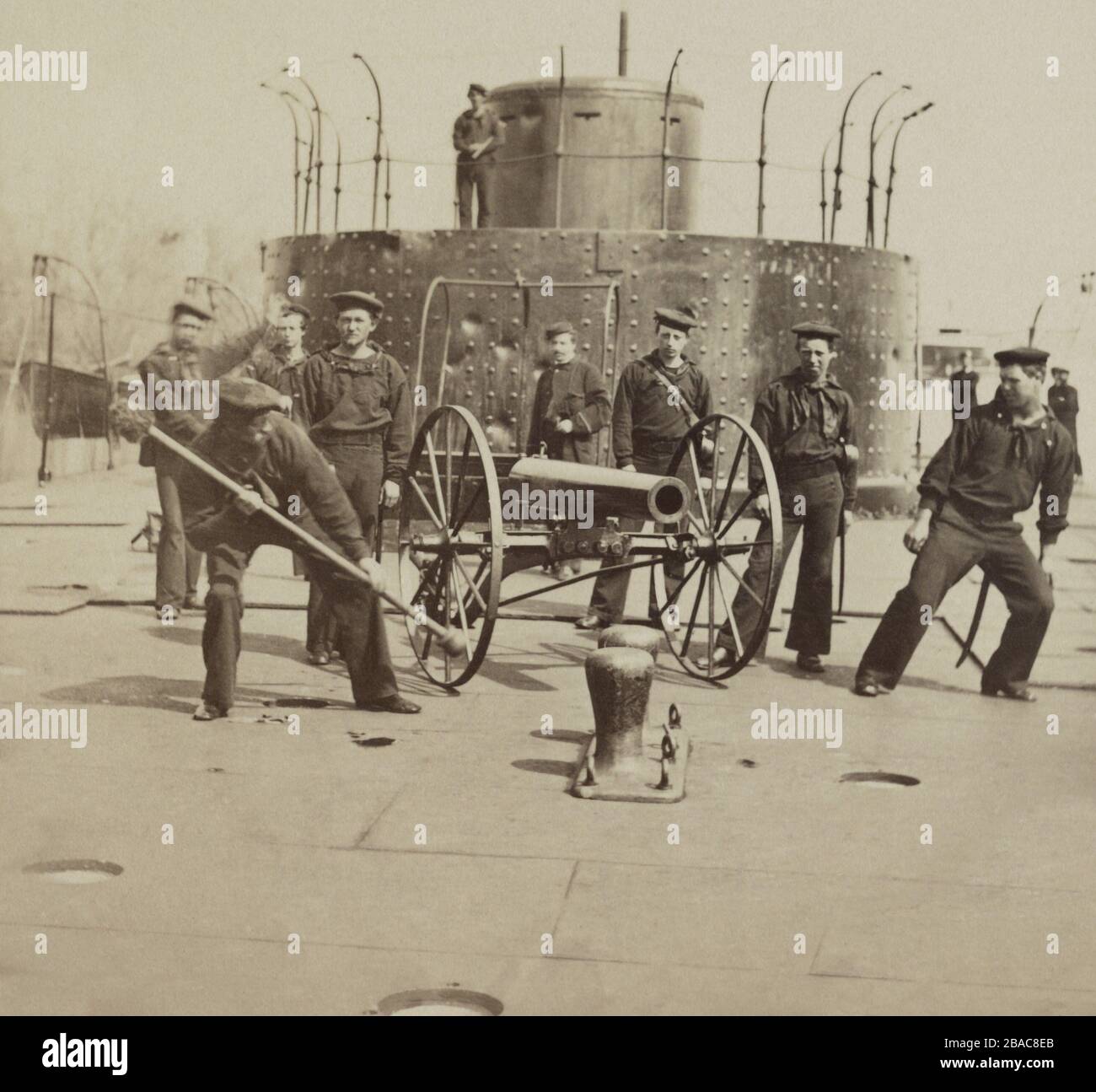 US Civil War, Union sailors on the deck of the monitor USS Lehigh ...