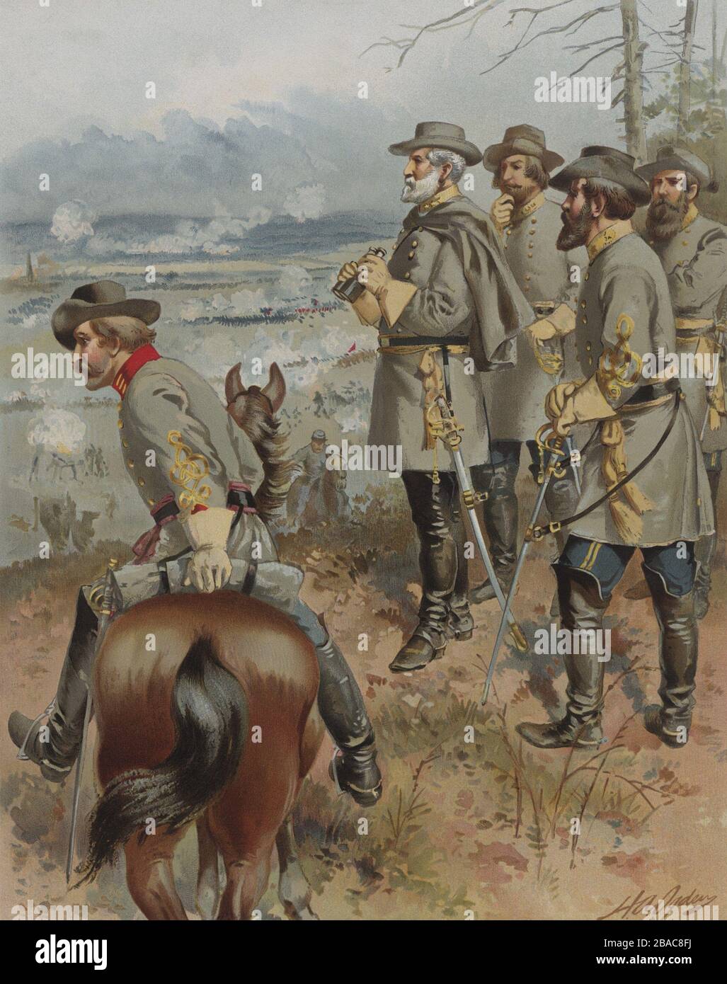 Confederate General Robert E. Lee standing on a ridge with other ...