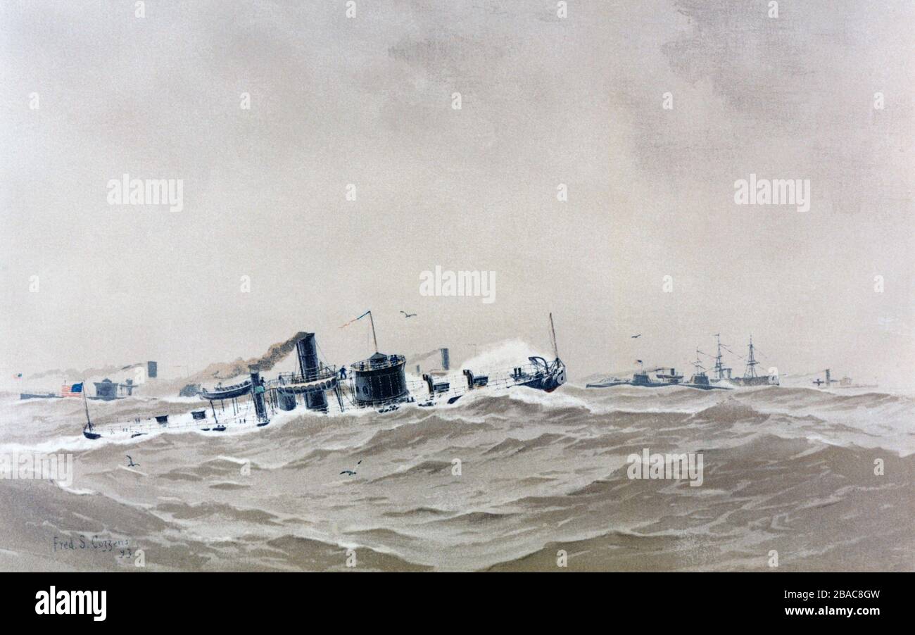 CIVIL WAR MONITORS AT SEA, by Fred S. Cozzens, 1893. Ships depicted ...