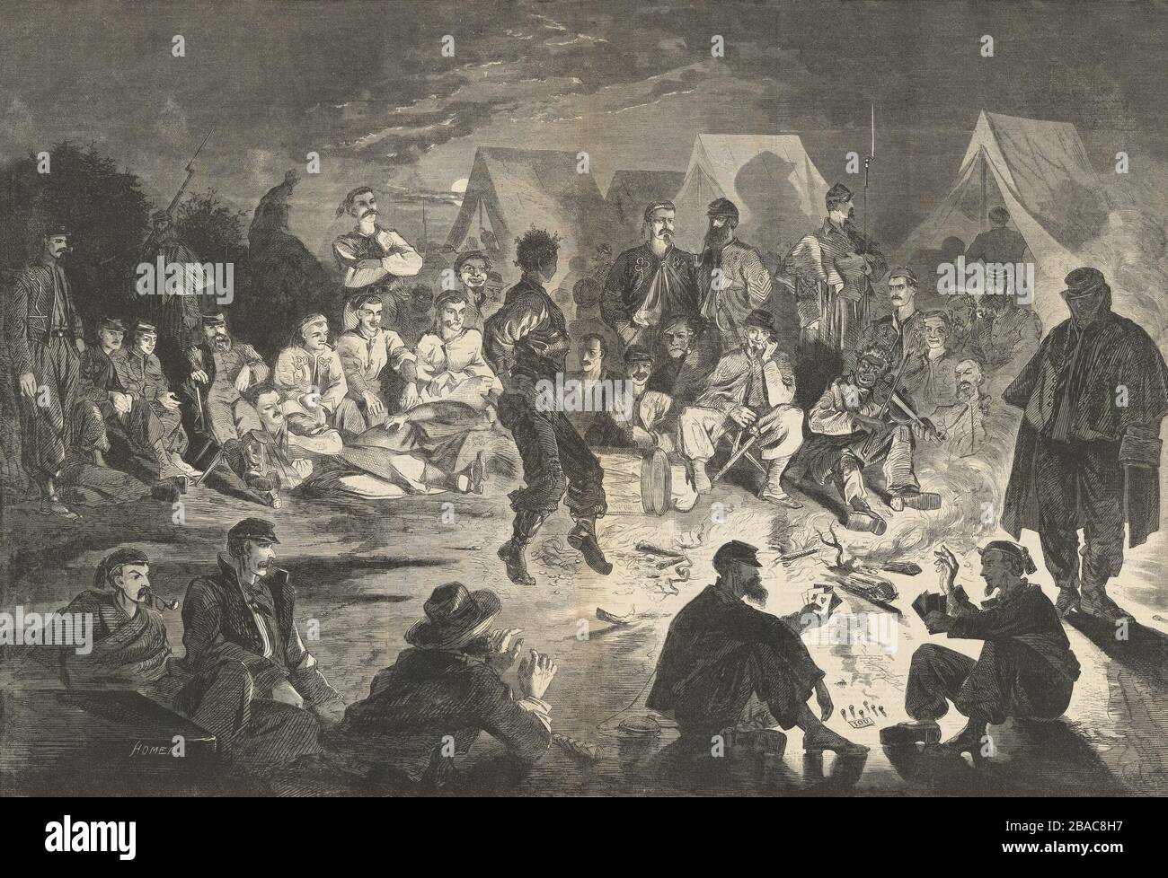 US Civil War. BIVOUAC FIRE ON THE POTOMAC, Harper's Weekly wood ...