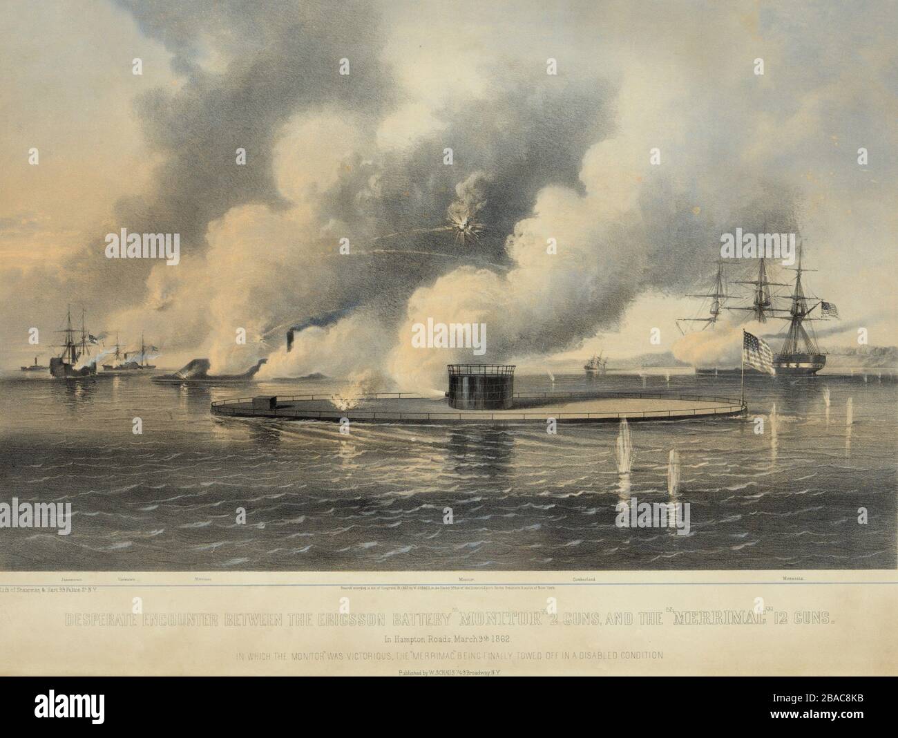 US Civil War, Battle of Hampton Roads, on March 9, 1862, the first ...