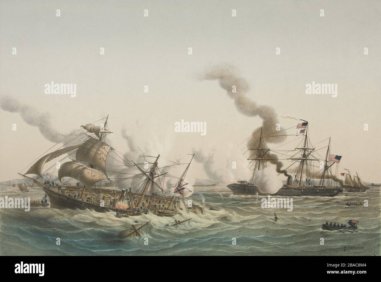 US Civil War. Battle of Cherbourg. Combat between the USS Kearsarge and ...
