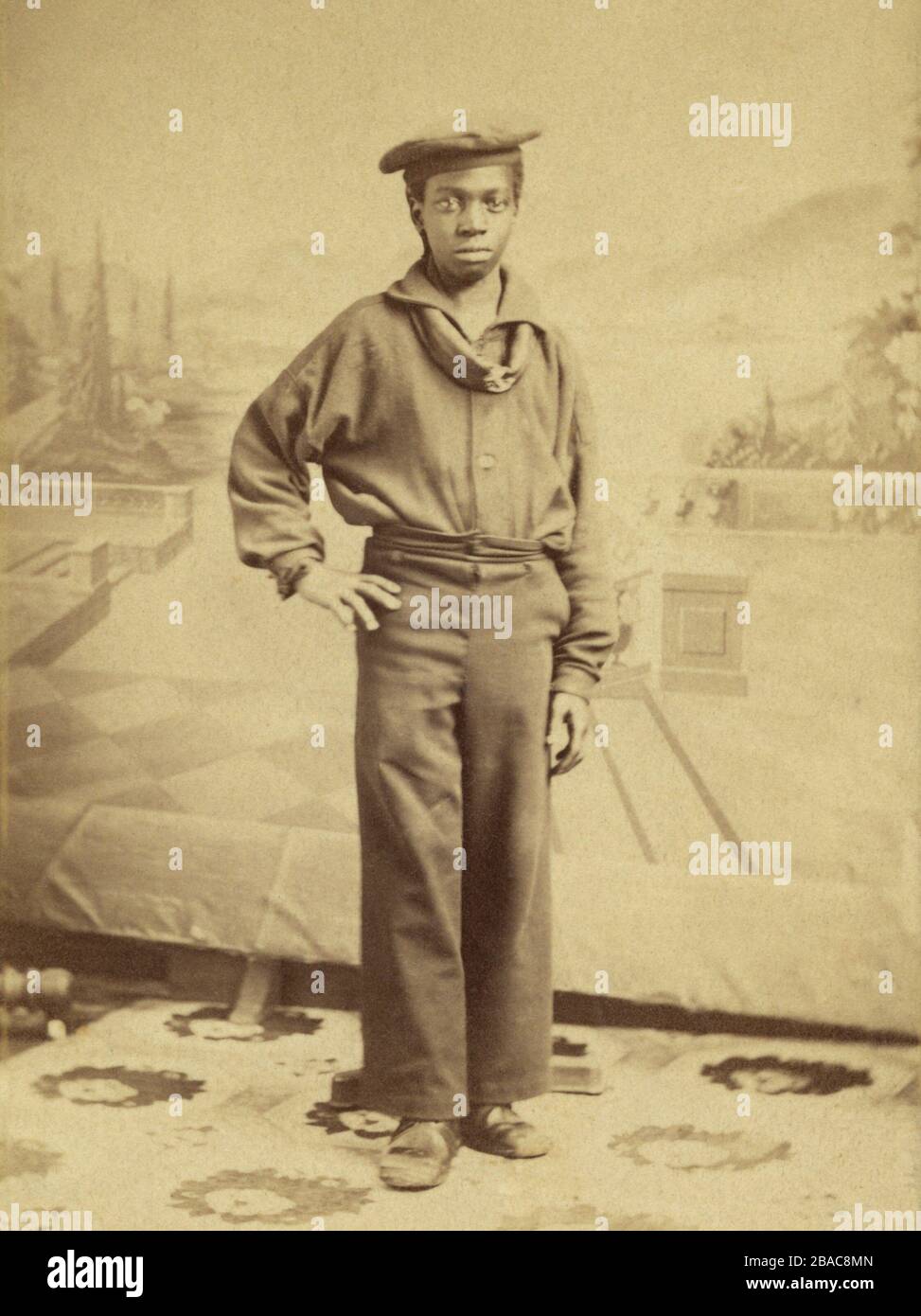 US Civil War. Studio portrait of an African American sailor, in the ...