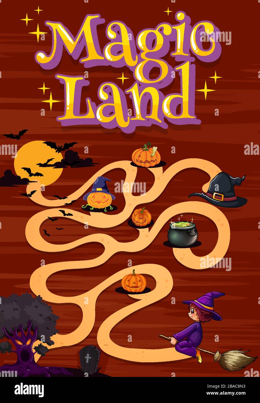 Poster design with word magic land and halloween maze in background ...