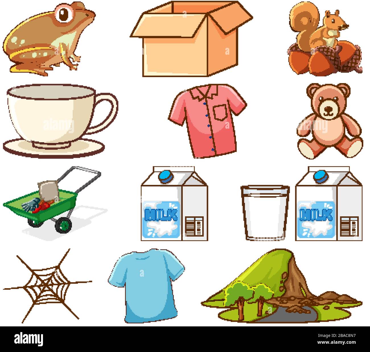 Large set of different animals and other objects on white background ...