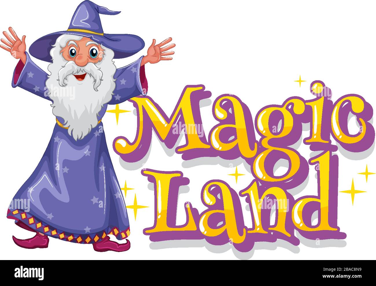 Font design for word magic land with old wizard on white background ...