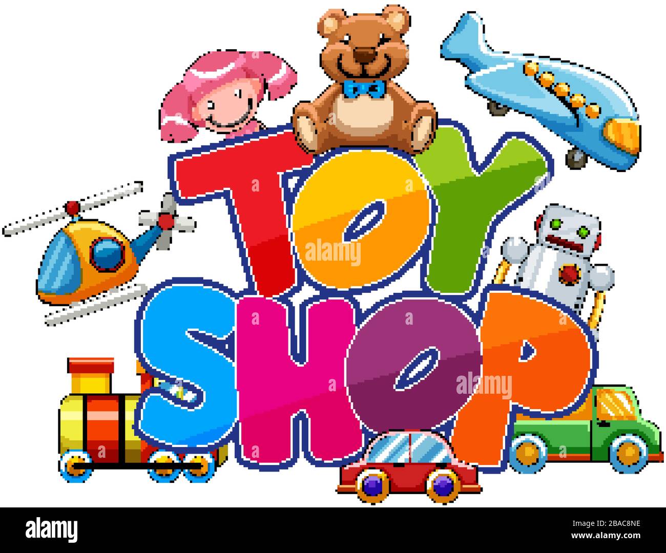 Font design for word toy shop with many toys illustration Stock Vector ...