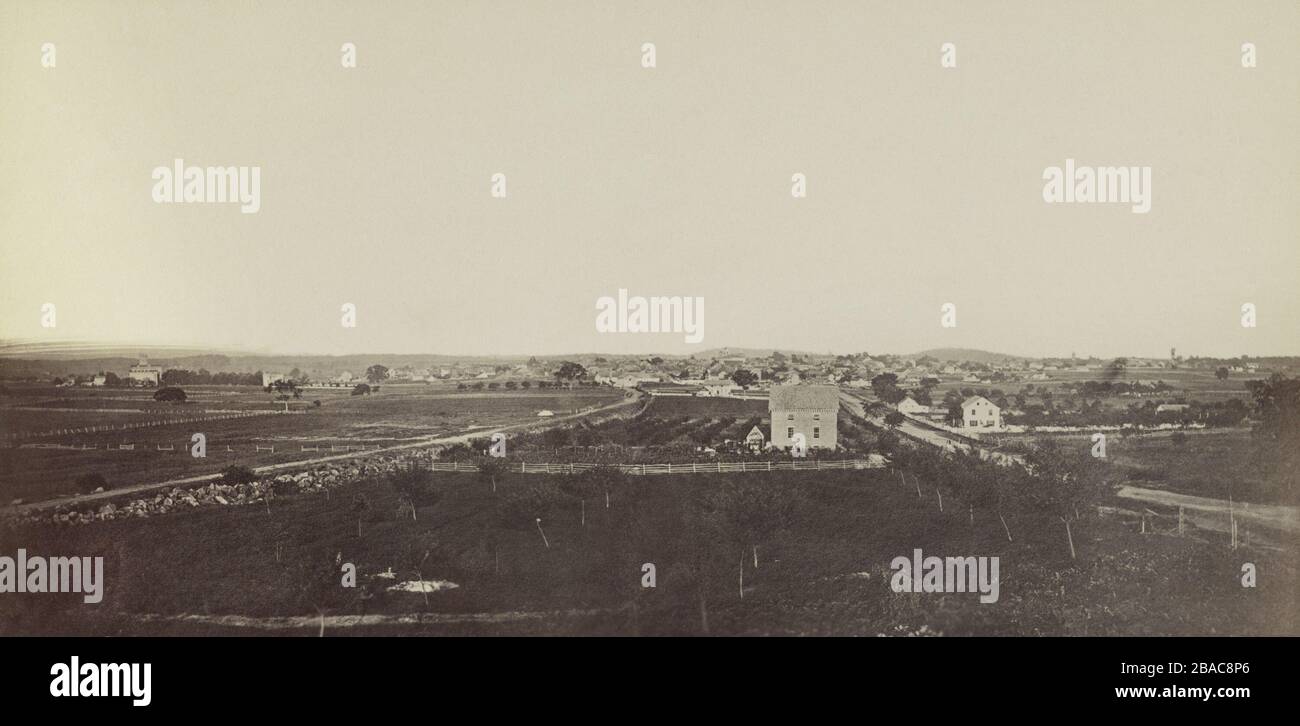 July 1863 view of Gettysburg, Pennsylvania, from Seminary Ridge ...