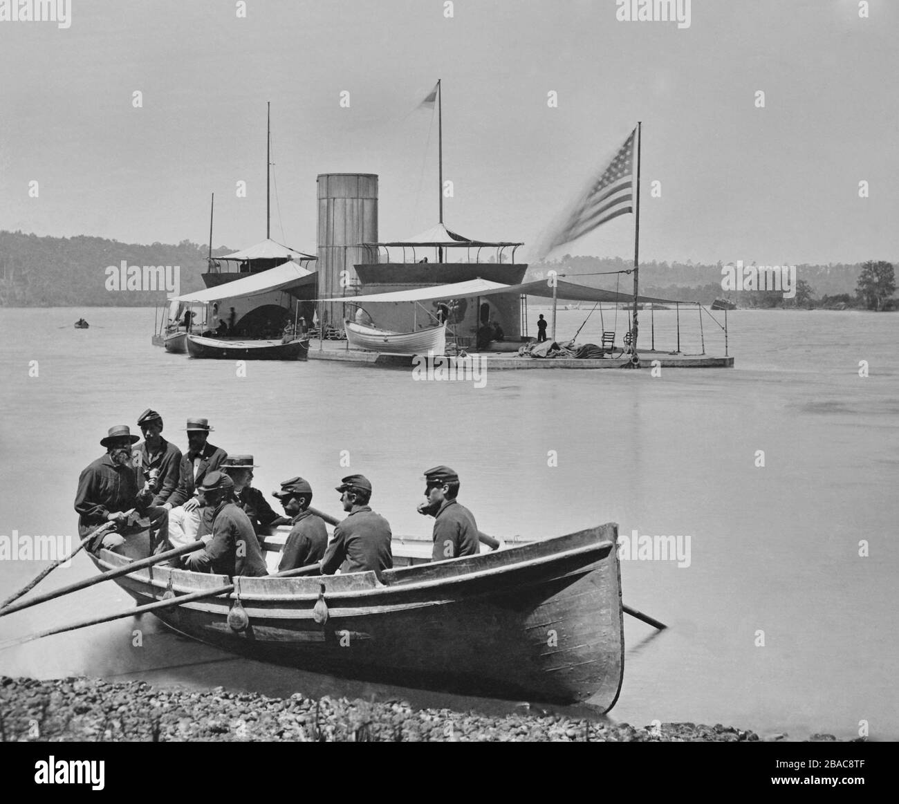 US Civil War, double turreted monitor, USS Onondaga, on the James River ...