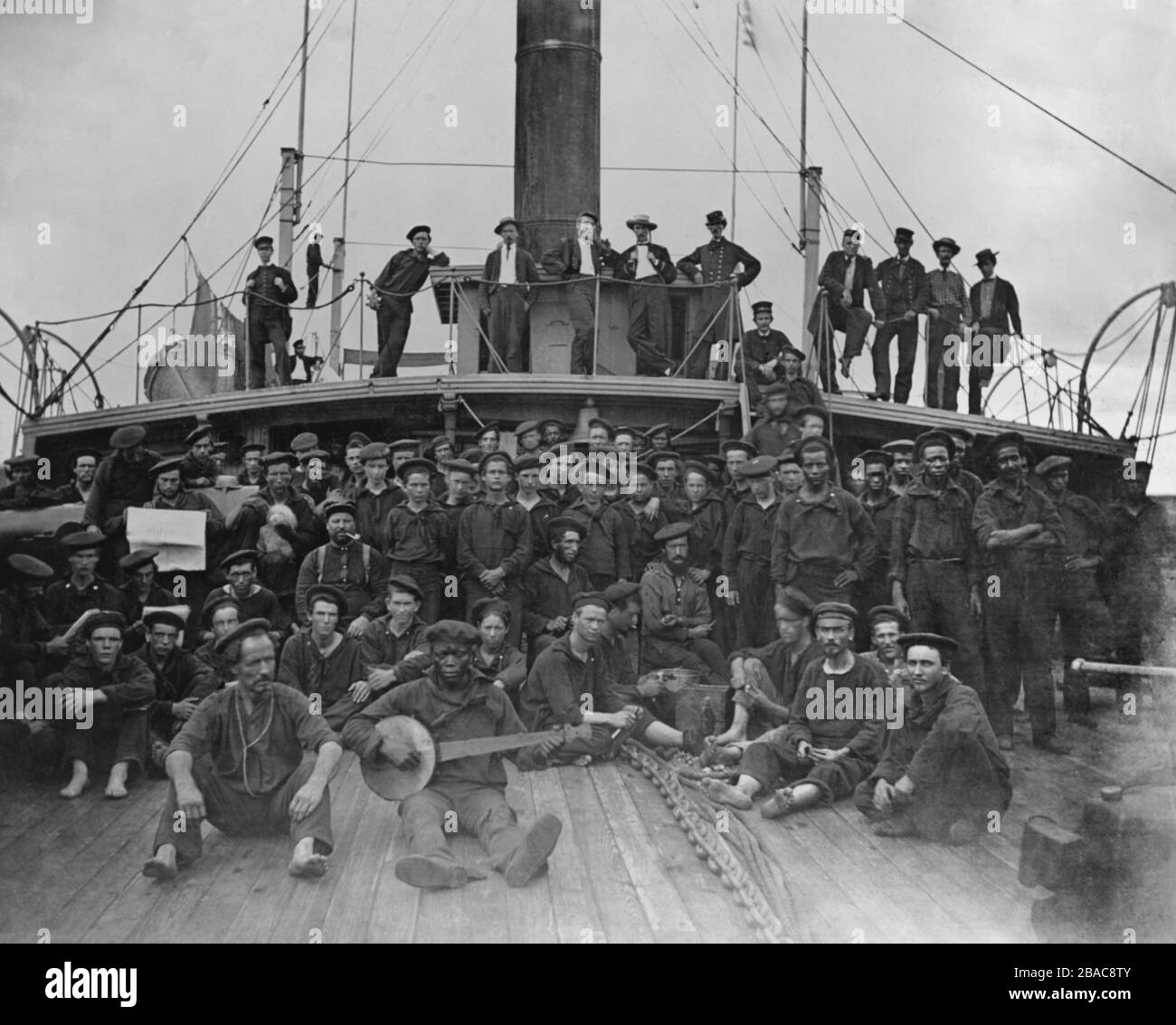 US Civil War. Crew of the USS Hunchback, side-wheel, steam-powered ...