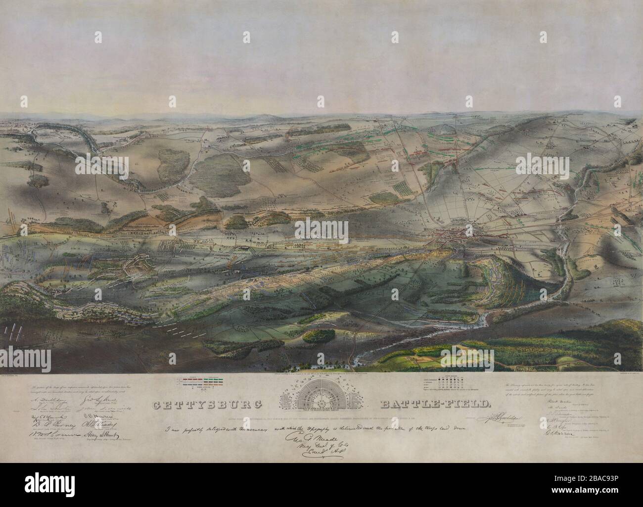 US Civil War. Battle of Gettysburg, July 1-3, 1863. Bird's-eye view of ...