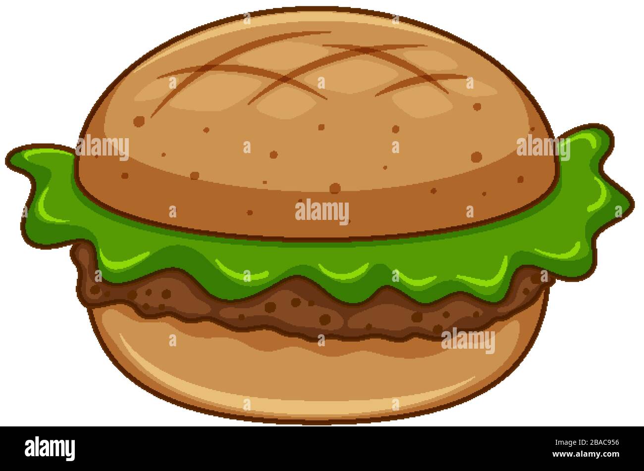 Beef burger with green lettuce on white background illustration Stock ...