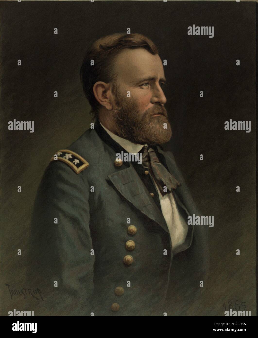 US Civil War. Major General Ulysses S. Grant. Memorial portrait of the ...