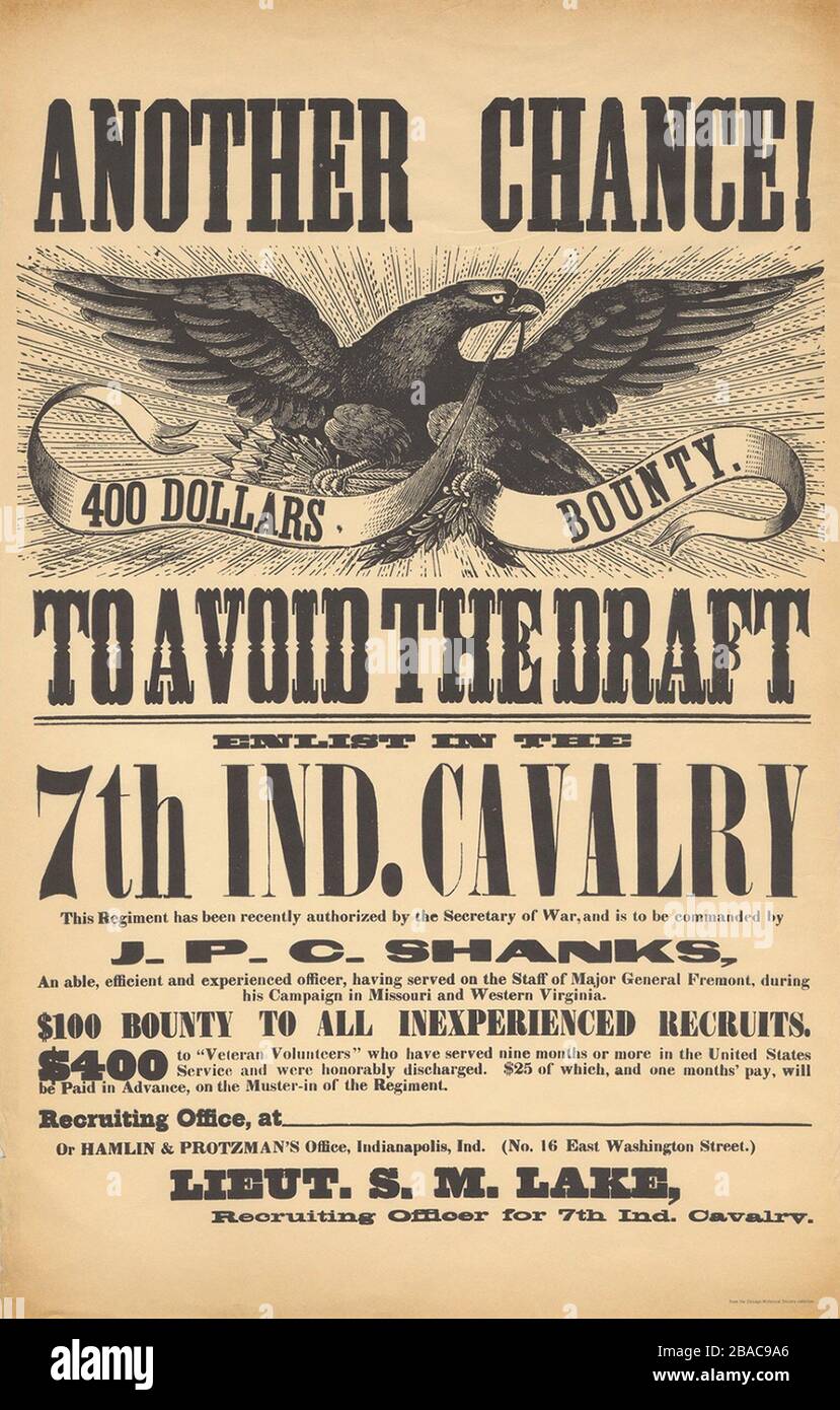 US Civil War recruiting poster for the 7th Indiana Cavalry offers ...
