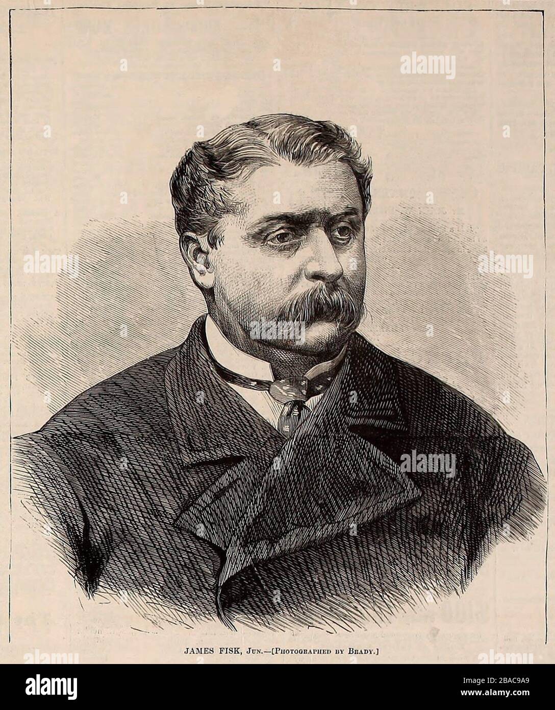 Jim Fisk, unscrupulous New York financier, in 1875 portrait engraving ...