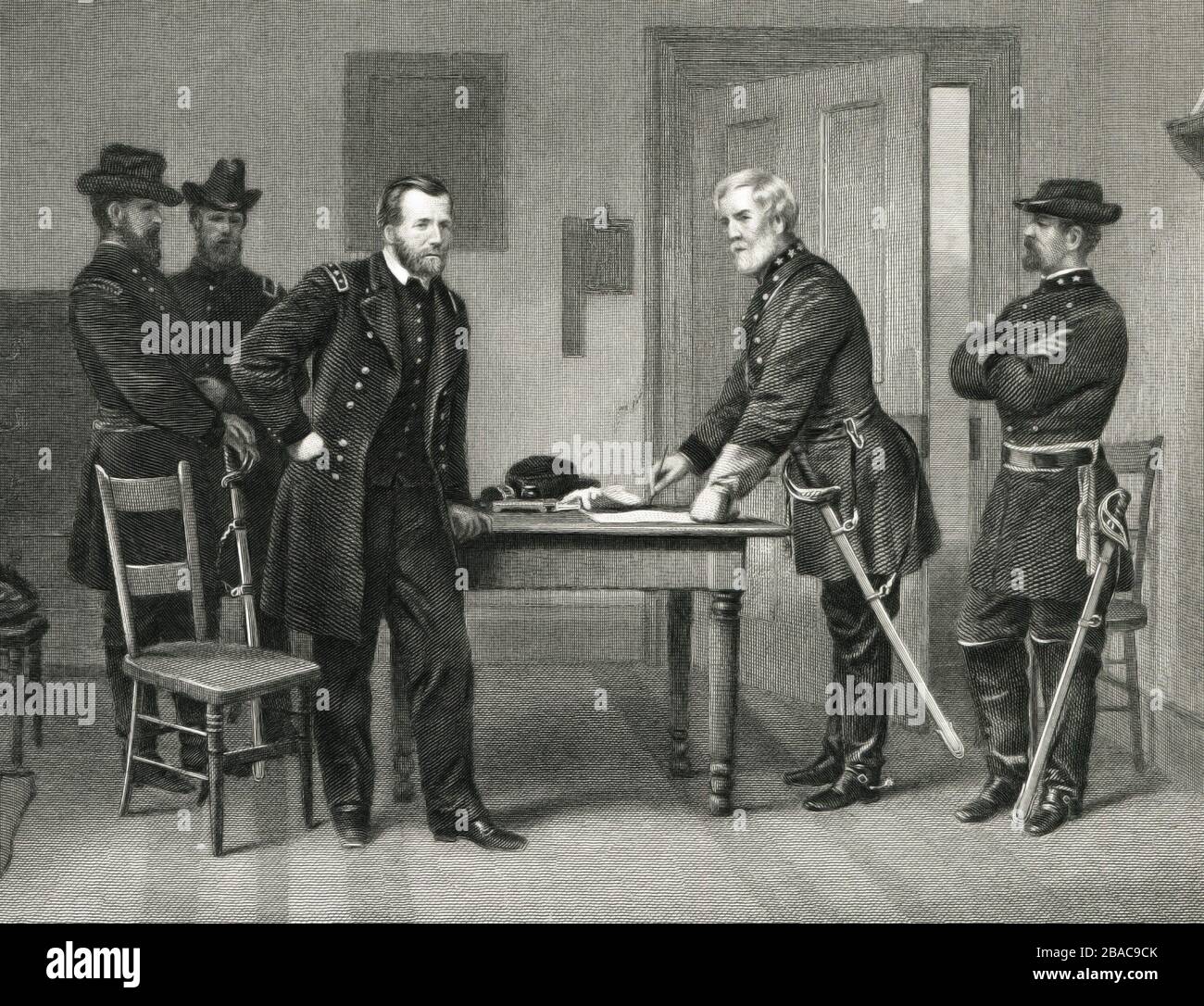US Civil War. Surrender at Appomattox. Conjectural depiction of the ...