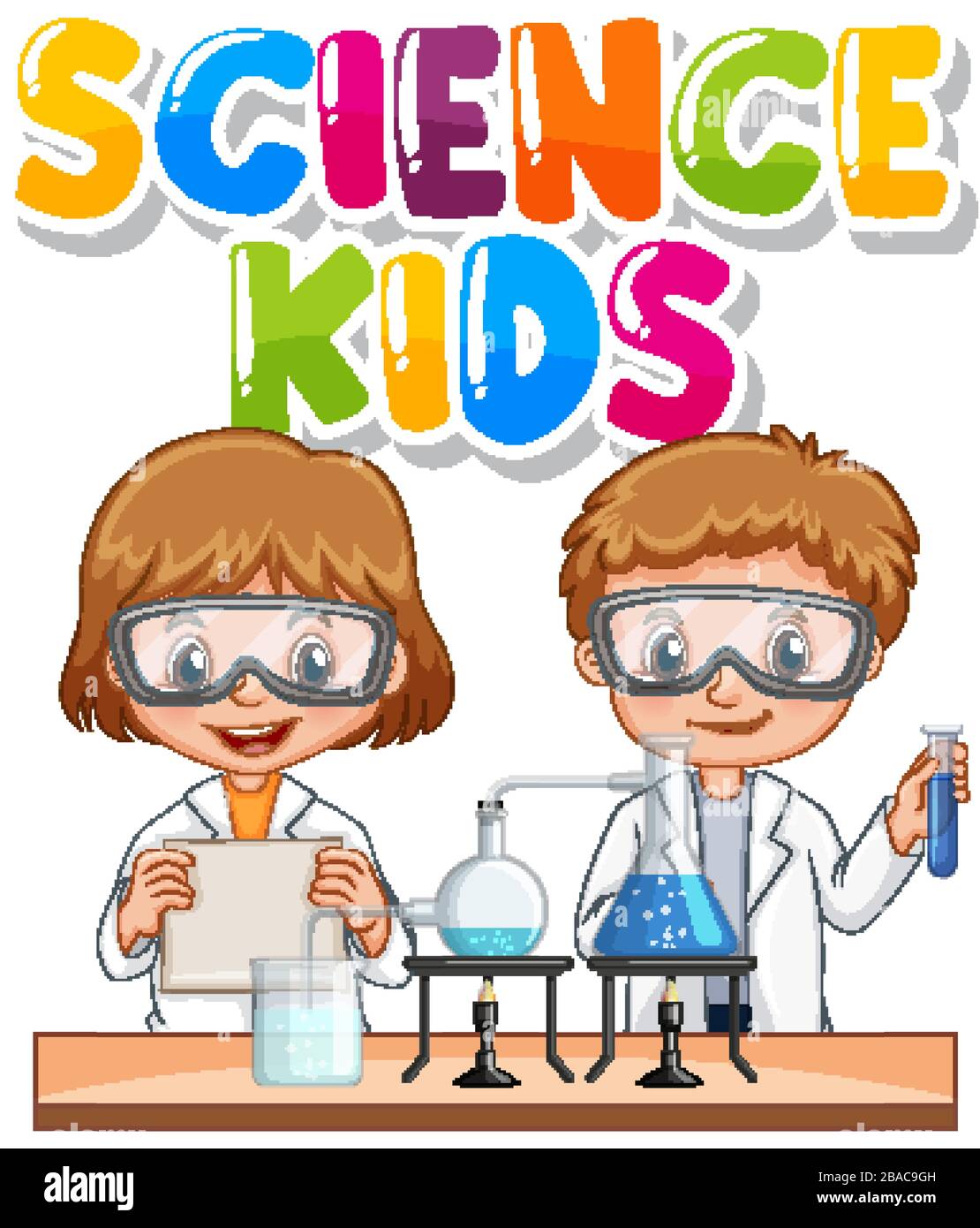 Font design for word science kids with children in science lab ...