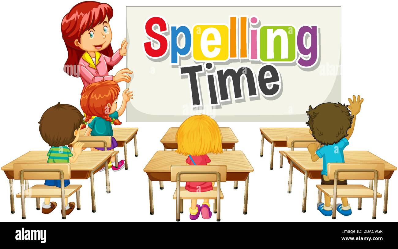 Font design for word spelling time with teacher and students in ...