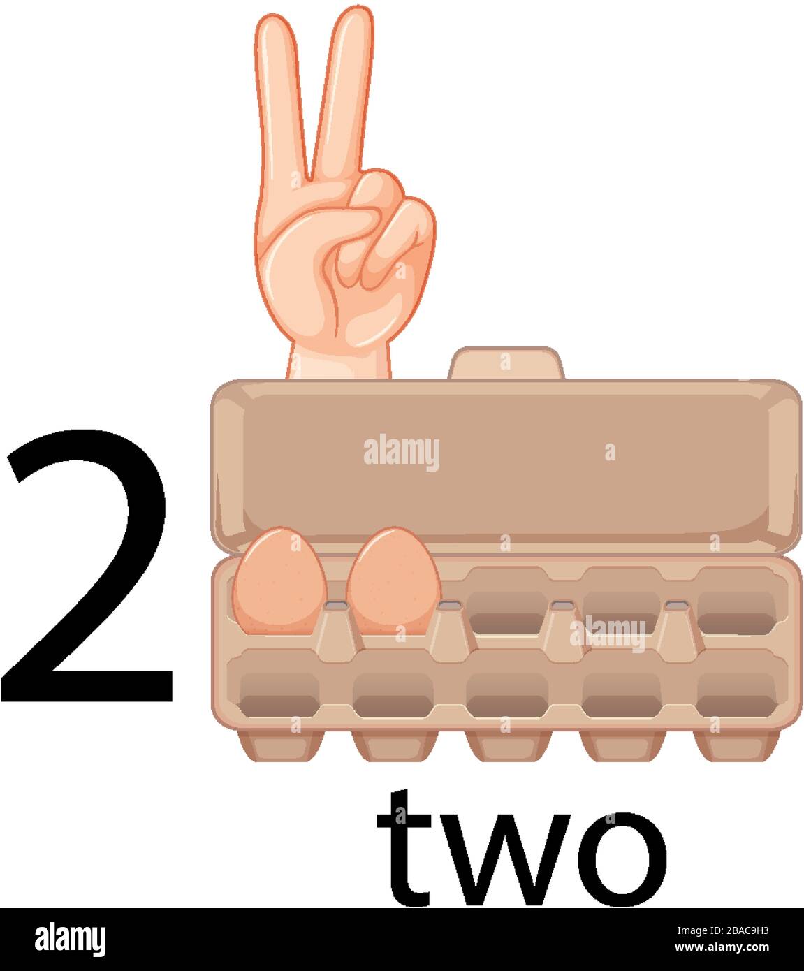 Counting number two with hand gesture and eggs in carton illustration ...