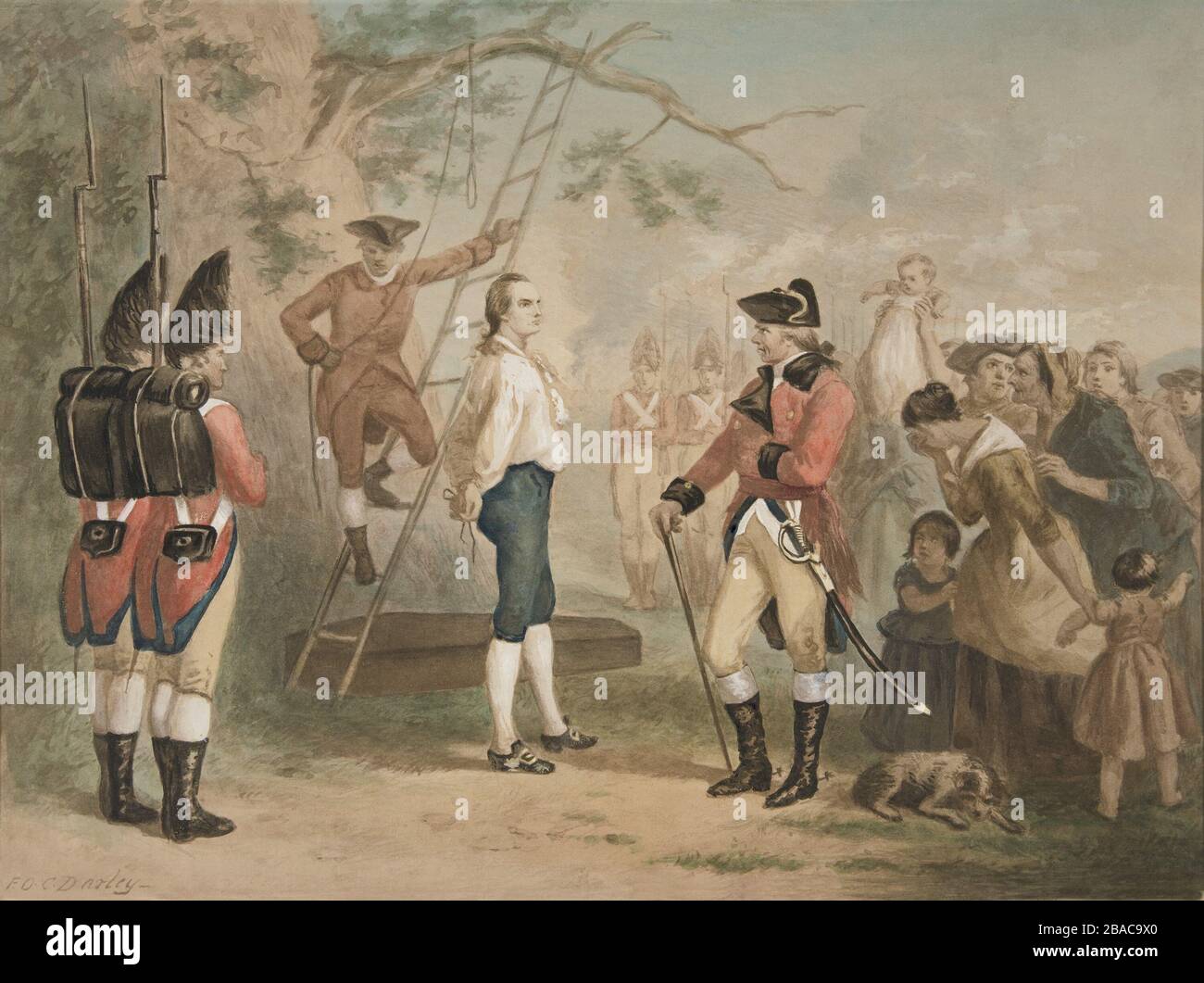 American Revolution. Hanging of American spy Nathan Hale by British in ...