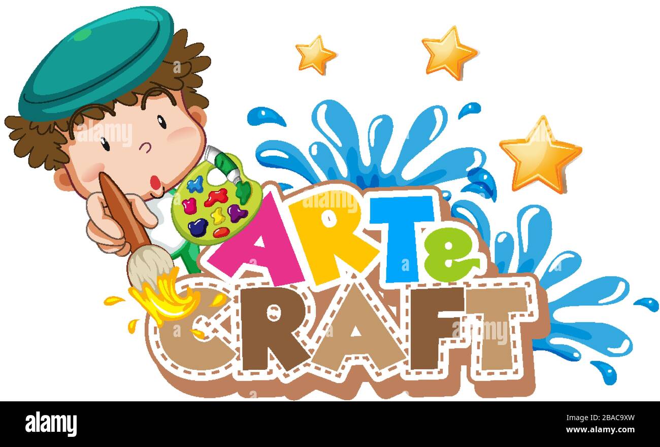 Font design for word art and craft with boy painting illustration Stock ...