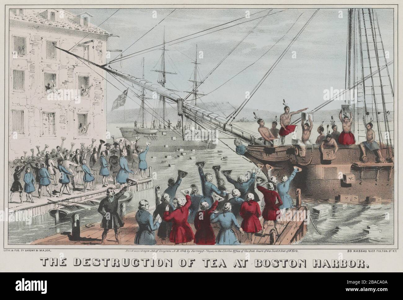 Boston Tea Party, Dec. 16, 1773. 1846 popular print, 'The Destruction ...