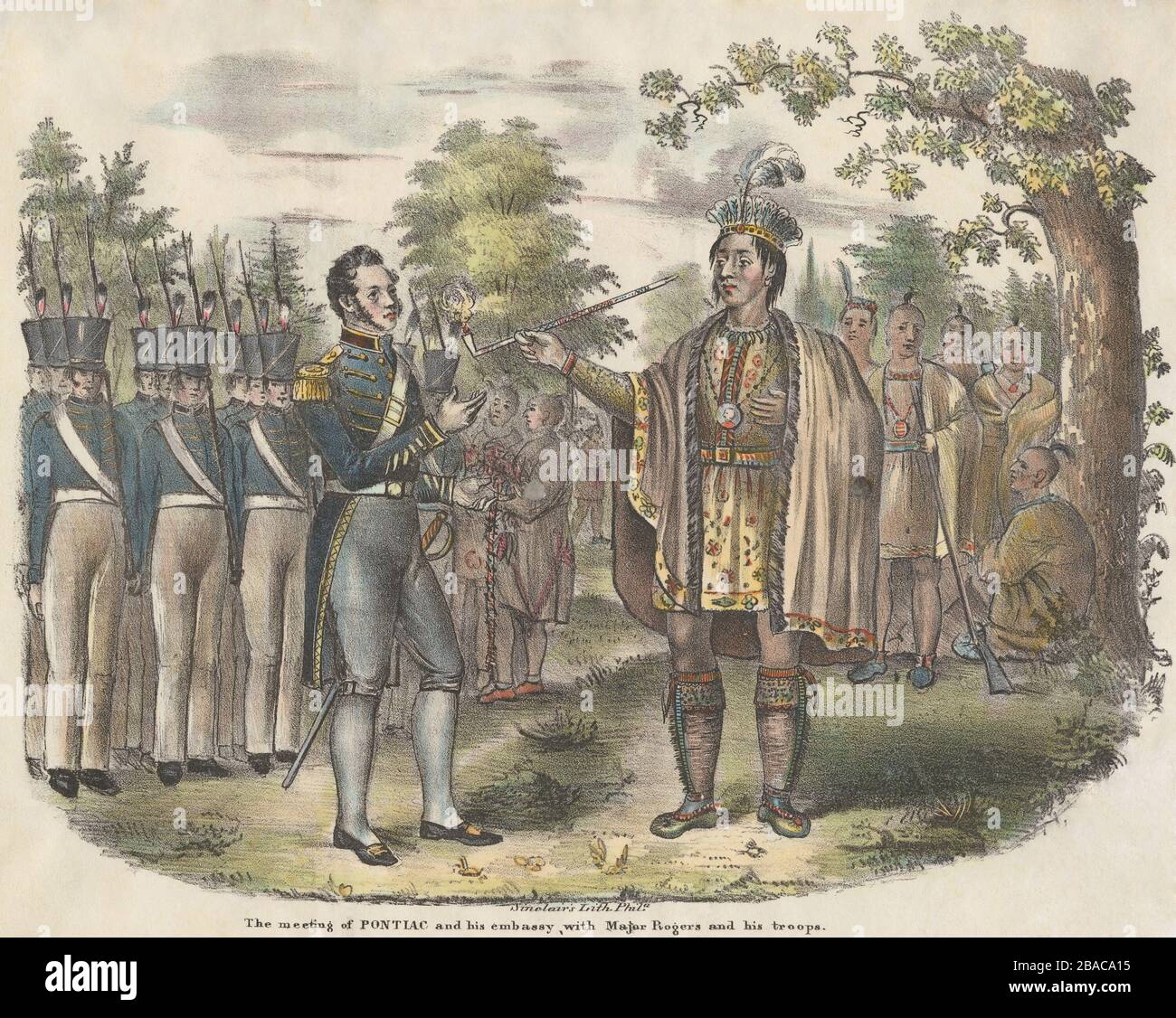The meeting of Odawa war chief, Pontiac (Obwandiyag), and his embassy ...