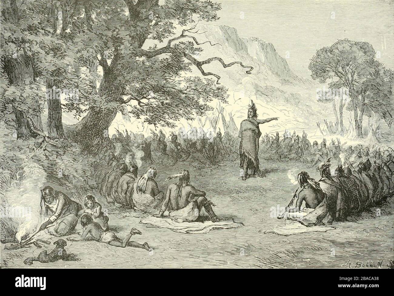 Odawa war chief, Pontiac, (Obwandiyag) in council. In the early 1760s ...