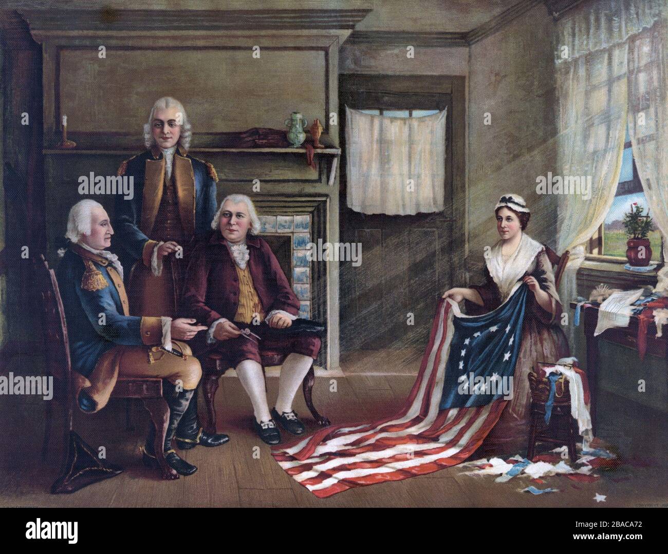 American Revolution. Betsy Ross presenting the prototype for a US flag ...