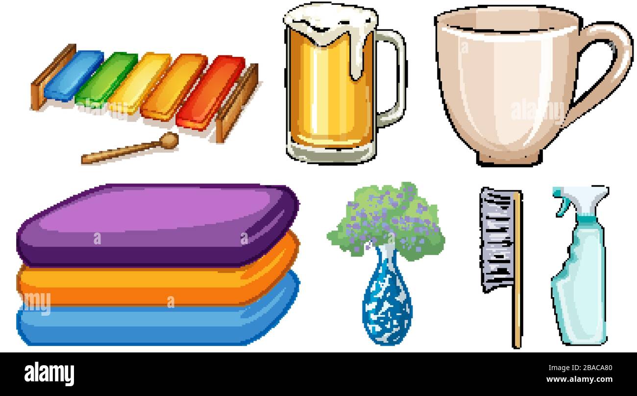 Set of different objects on white background illustration Stock Vector ...