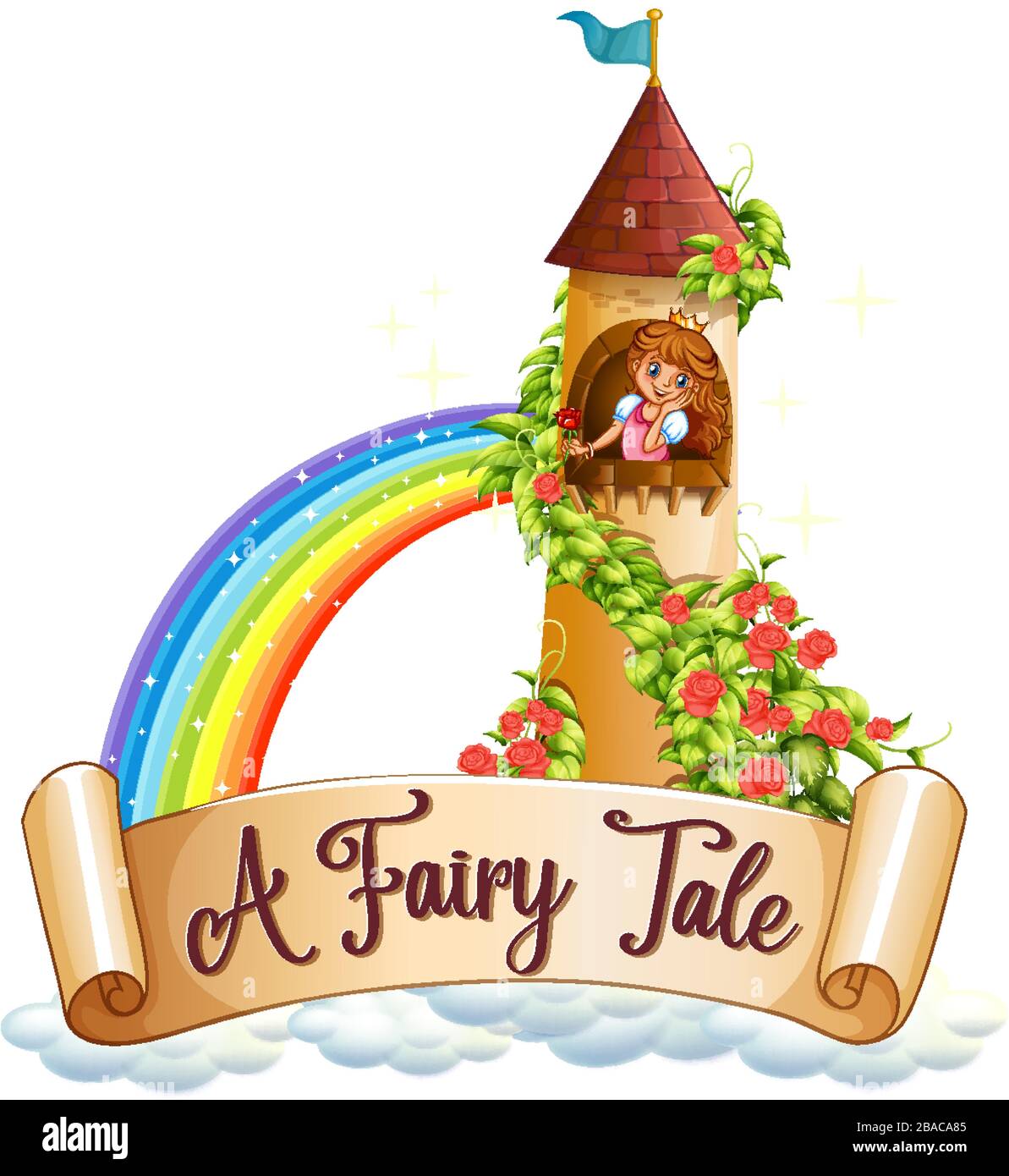 Font design for word a fairy tale with princess in the tower ...