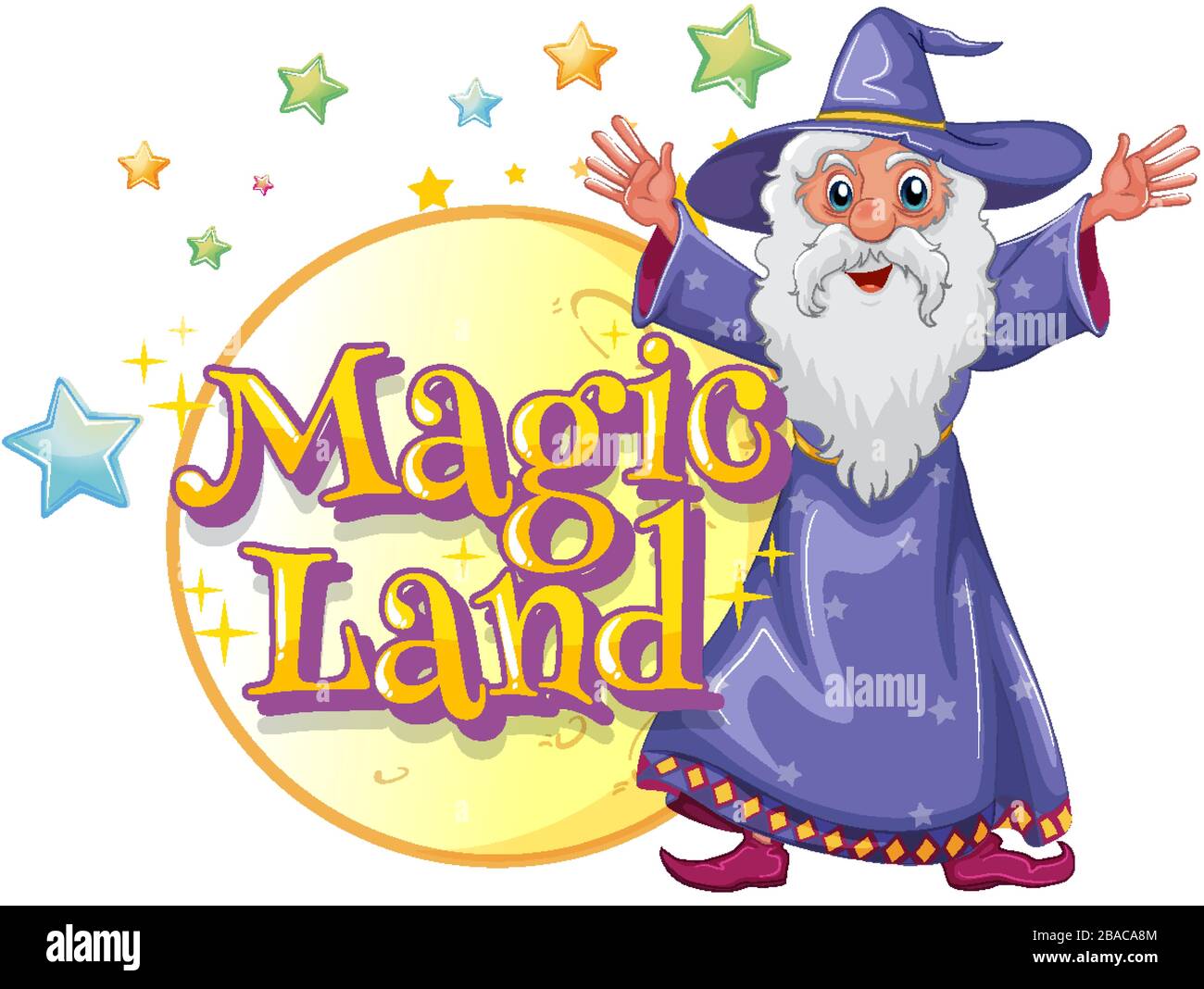 Font design for word magic land with wizard and moon illustration Stock ...