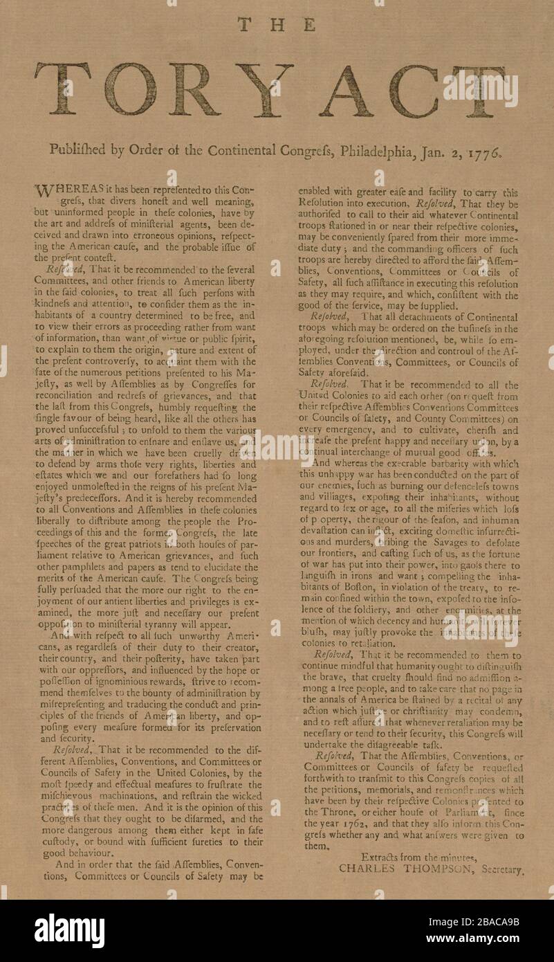 American Revolution, Second Continential Congress, 1775-1776. The Tory ...