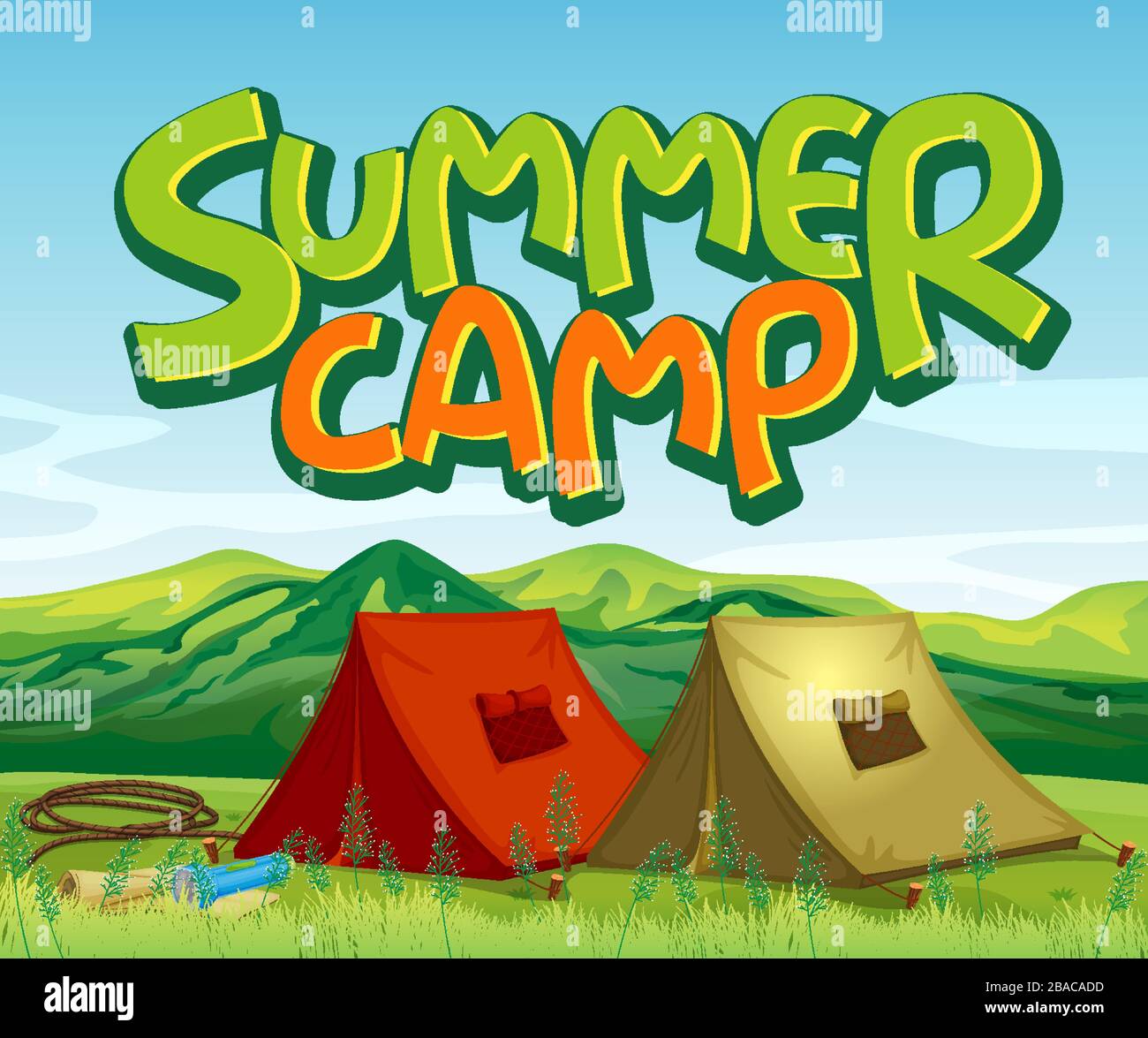 Scene background design with word summer camp illustration Stock Vector ...